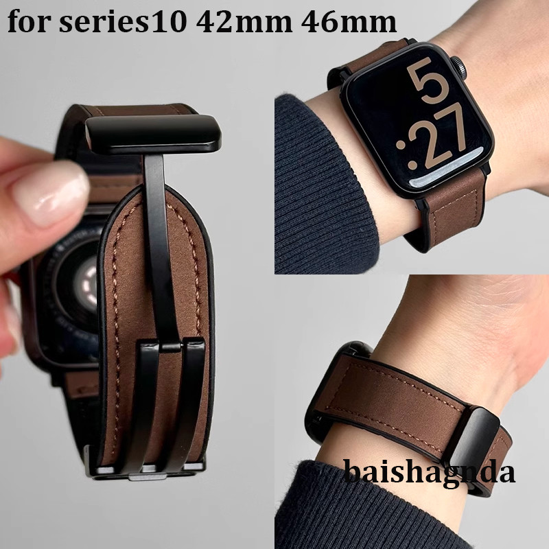 Leather Magnetic Strap compatible for iWatch series 10 46mm 42mm Geniune Loop strap for iWatch ...