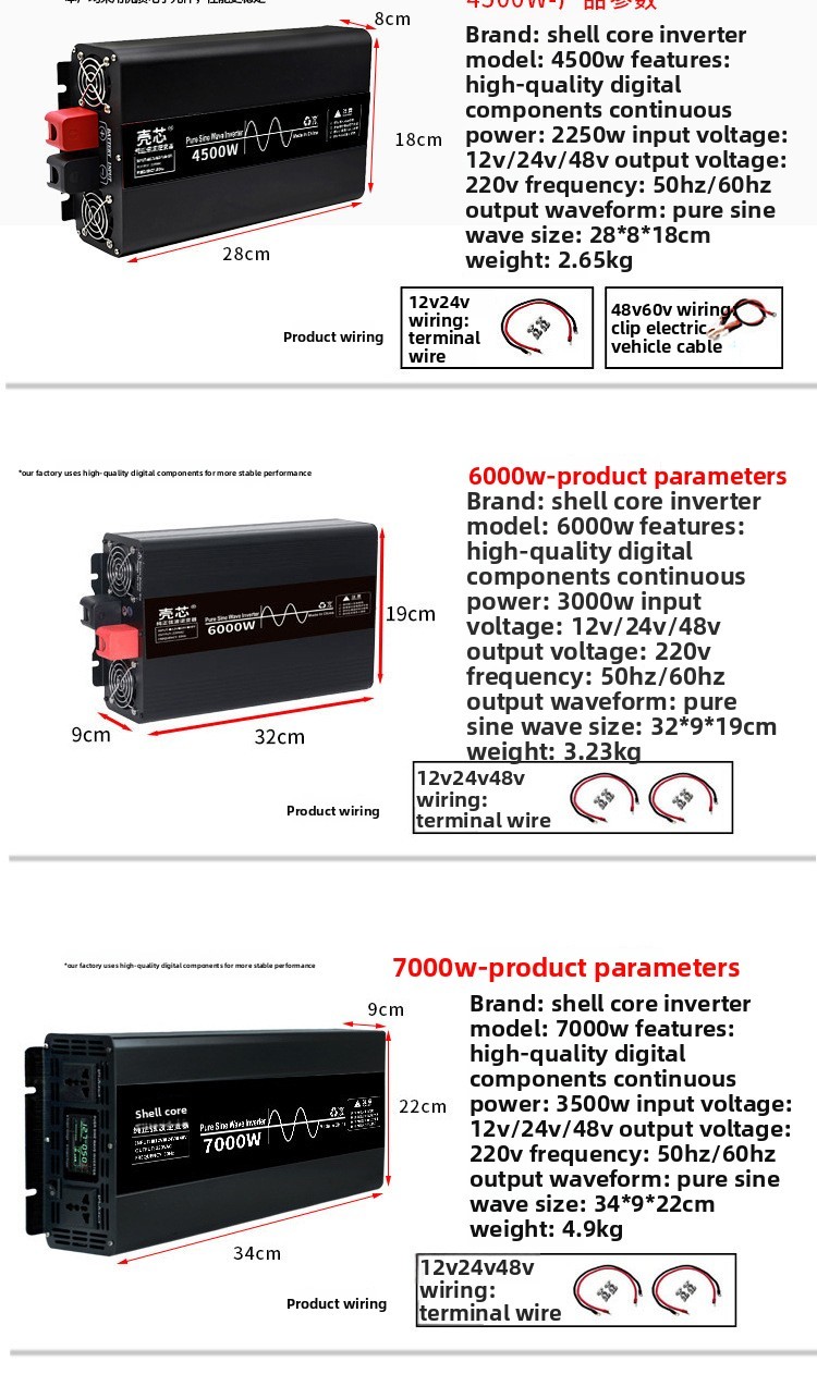 Non-crystalline Pure Sine Wave Shell Core Solar Inverter 4000W 6000W ...