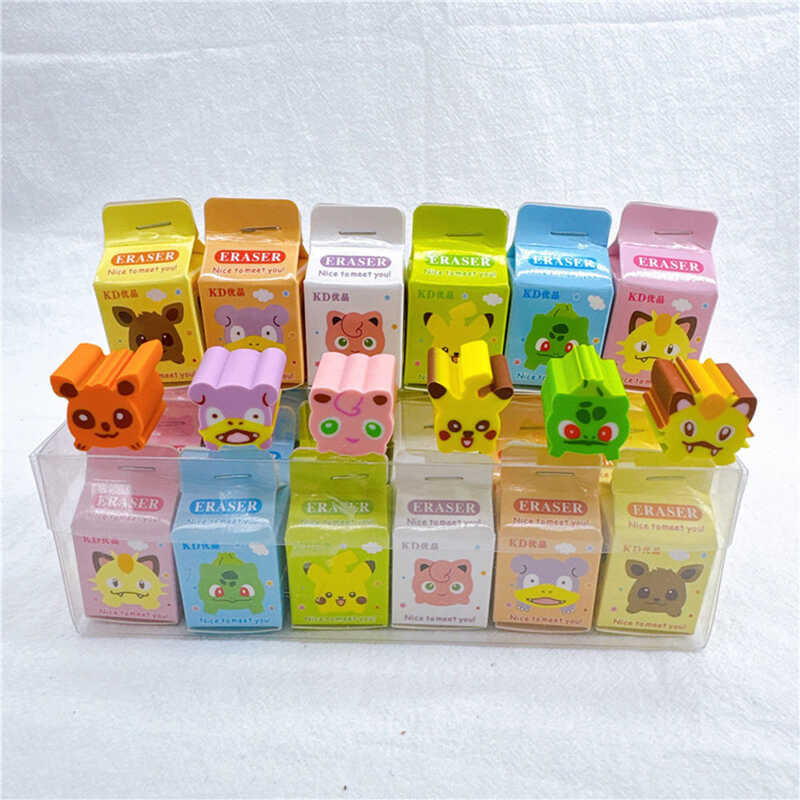 6/36Pcs Anime Pokemon Pikachu Eraser Cartoon Bulbasaur Jigglypuff Eevee ...