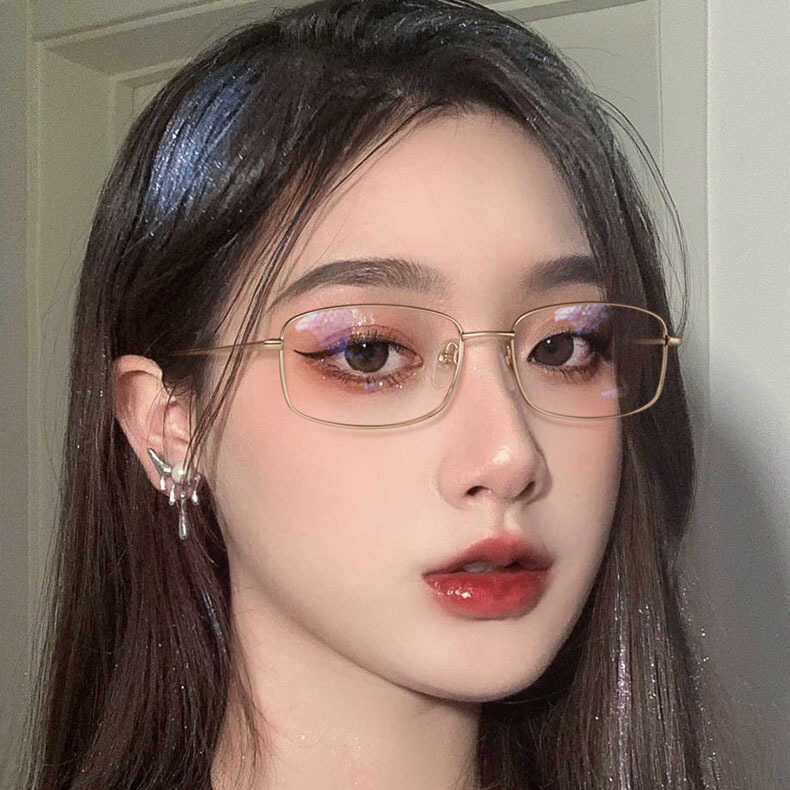 Square 092 Small Frame Gold Wire Thin Edge Metal Prescription Glasses ...