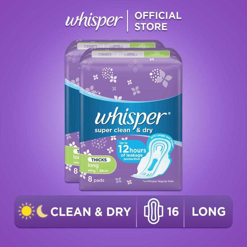 Whisper Super Clean & Dry Long Heavy Flow (28Cm) With Wings 16 Sanitary ...