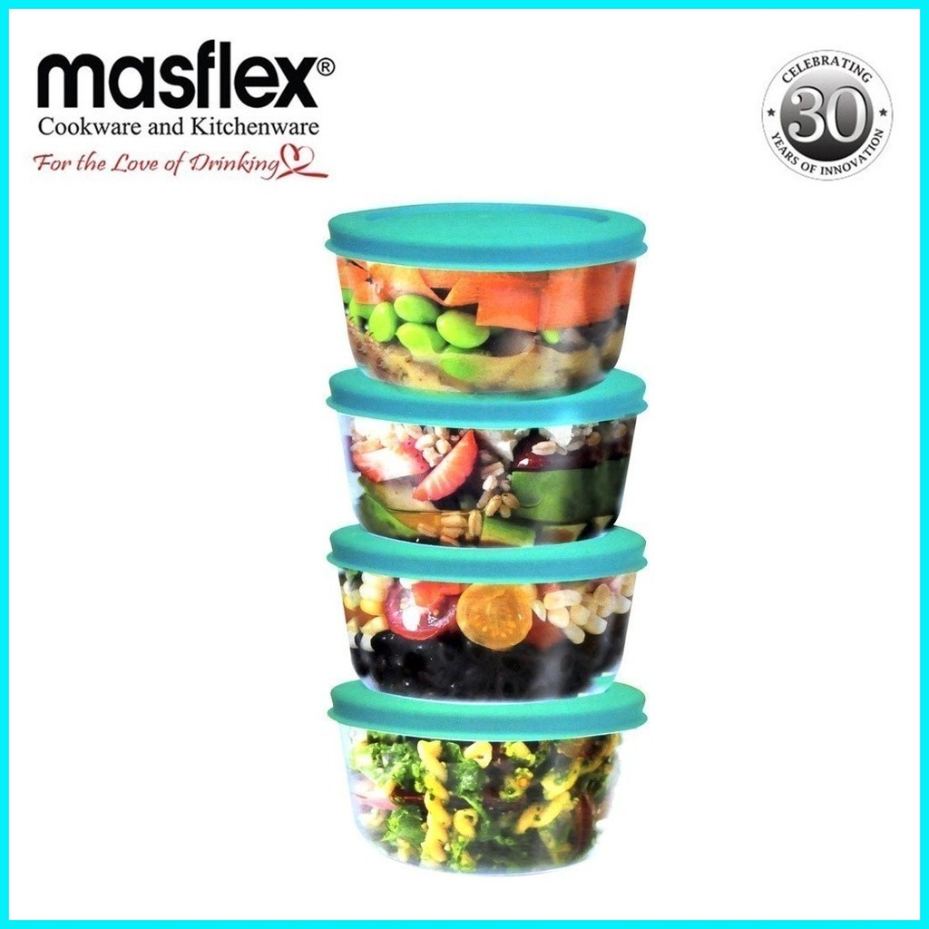 Masflex by Winland 4 Pieces Borosilicate Glass 450ml Food Container ...
