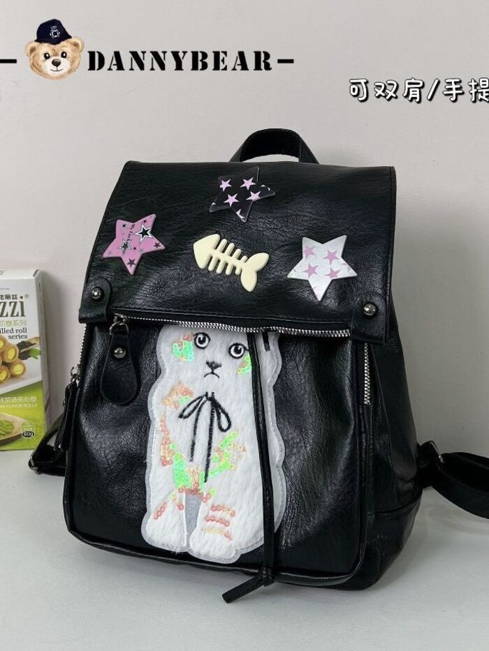 Danny Bear New Style Kitten Star Soft Leather Bag Y2K Millennium Casual ...