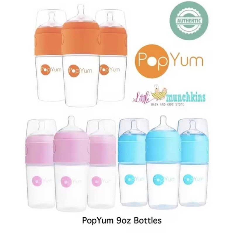 PopYum Bottle Pop Yum 9oz 9 ounce baby feeding bottle Medium Flow Nipple 3 months 5oz with slow ...