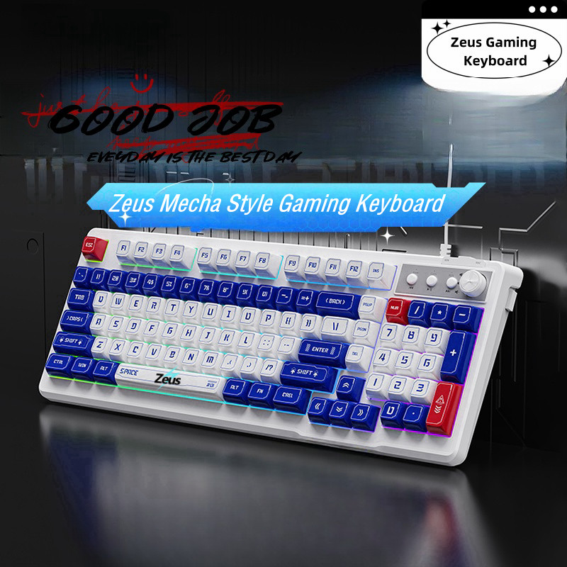 Zeus Wired Gaming Keyboard Mecha Gundam Style 98 Keys USB Mechanical ...