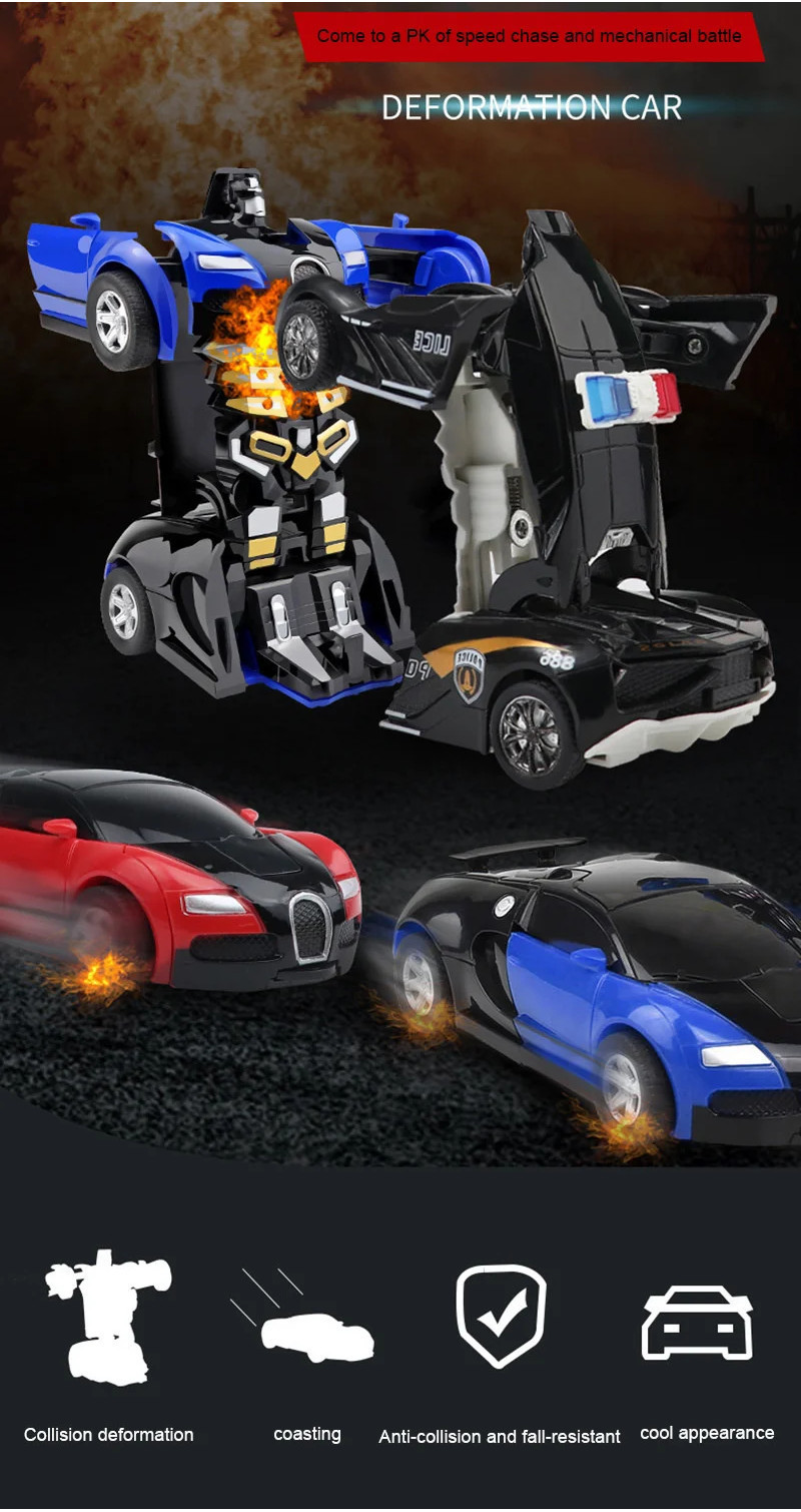 Kids Mini Transformation Cars Robot Toys Collision Transformation Push ...