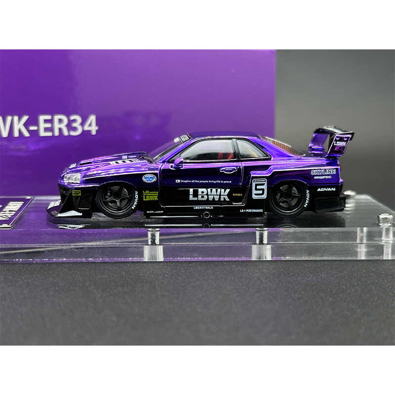 SW 。 1:64 LBWK GTR Er34 Silhouette Chrome Purple Opened Hood Diecast ...
