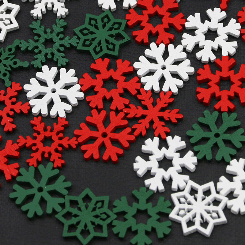 50 Pieces/Pack 23mm Wooden Christmas Snowflake Wood Chip Ornaments ...