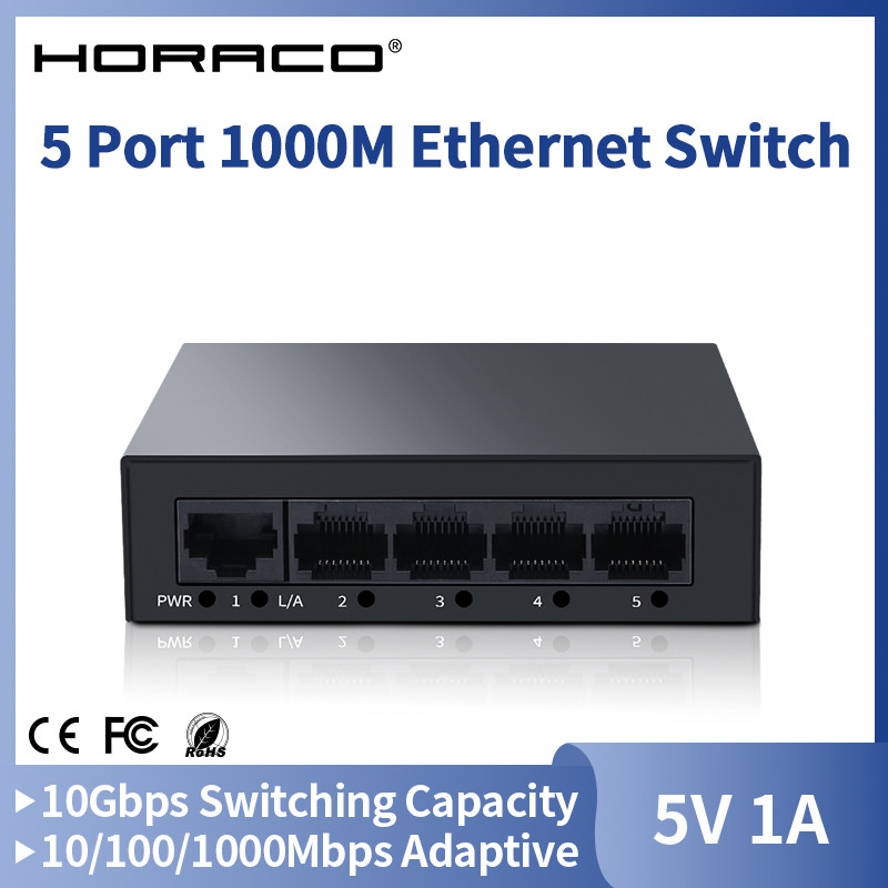 HORACO 5 Port Gigabit Ethernet Switch 1000Mbps Metal Network Fast ...