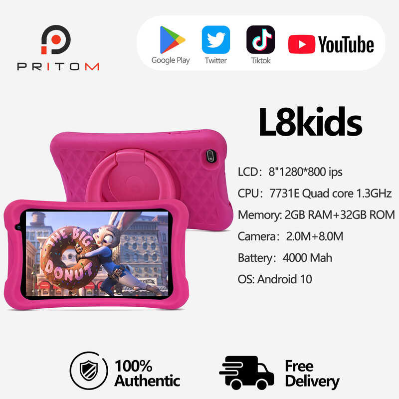 10 ☥ Android Go, 8 inch Pritom Tablet, Parental Control, Kids app, Quad ...
