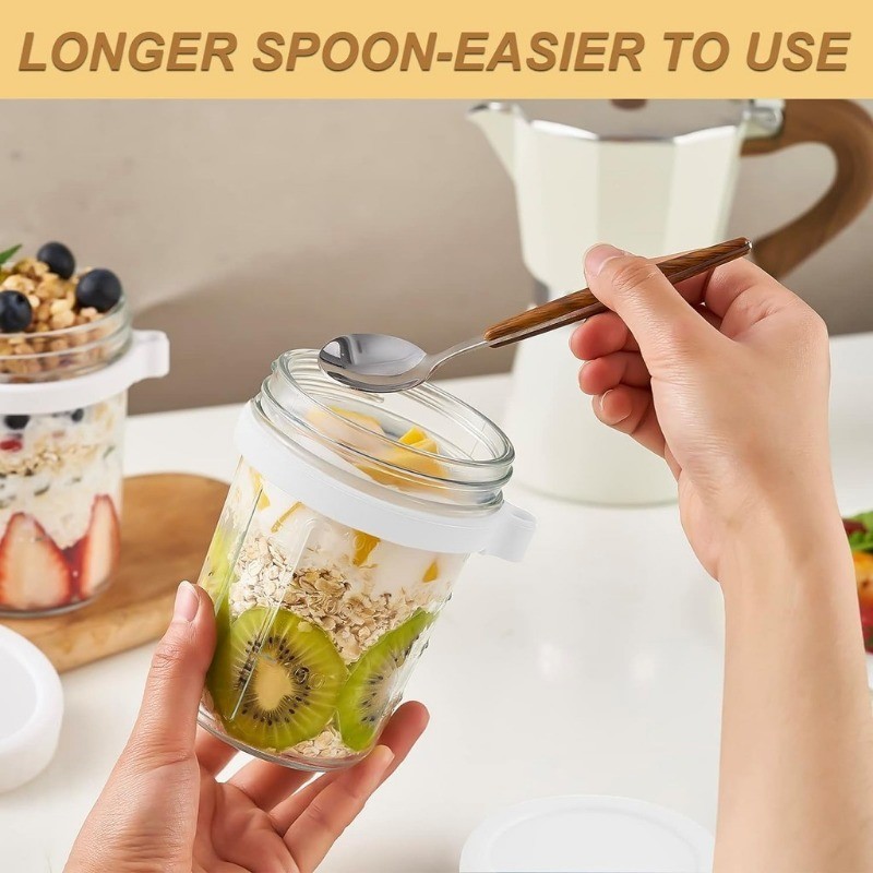 【Manila Spot】350ml Reusable Overnight Oats Jars with Spoon Airtight Oatmeal Cup Container with ...