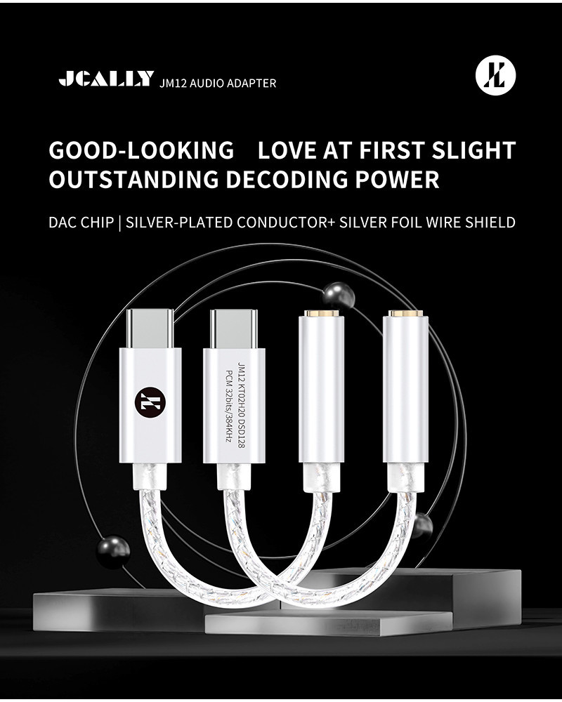 JCALLY JM12 Type C USB C to 3.5mm DAC Chip KT02H20 Dongle DSD128 Silver ...