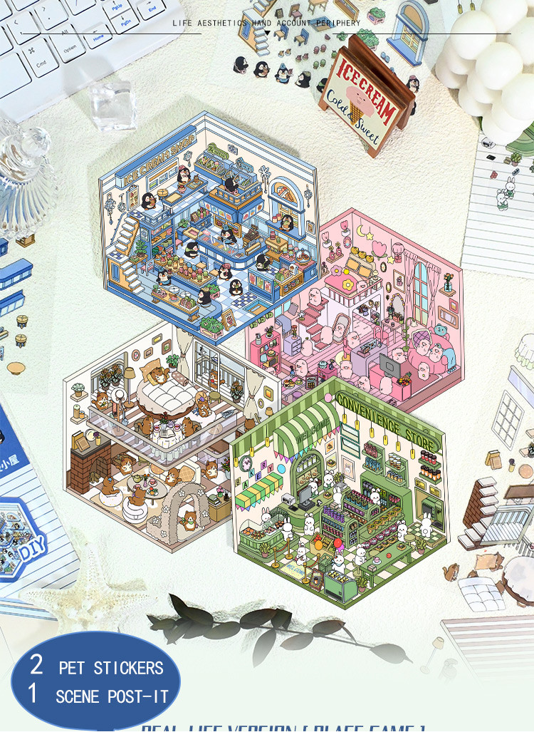 Idako 3D Stickers Miniature Landscaping Stickers Cute Cartoon Handbook ...