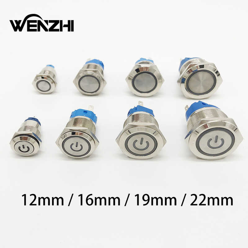 Metal Push Button Switch Momentary/Latching Led Backlit 5/12/24/220V ...