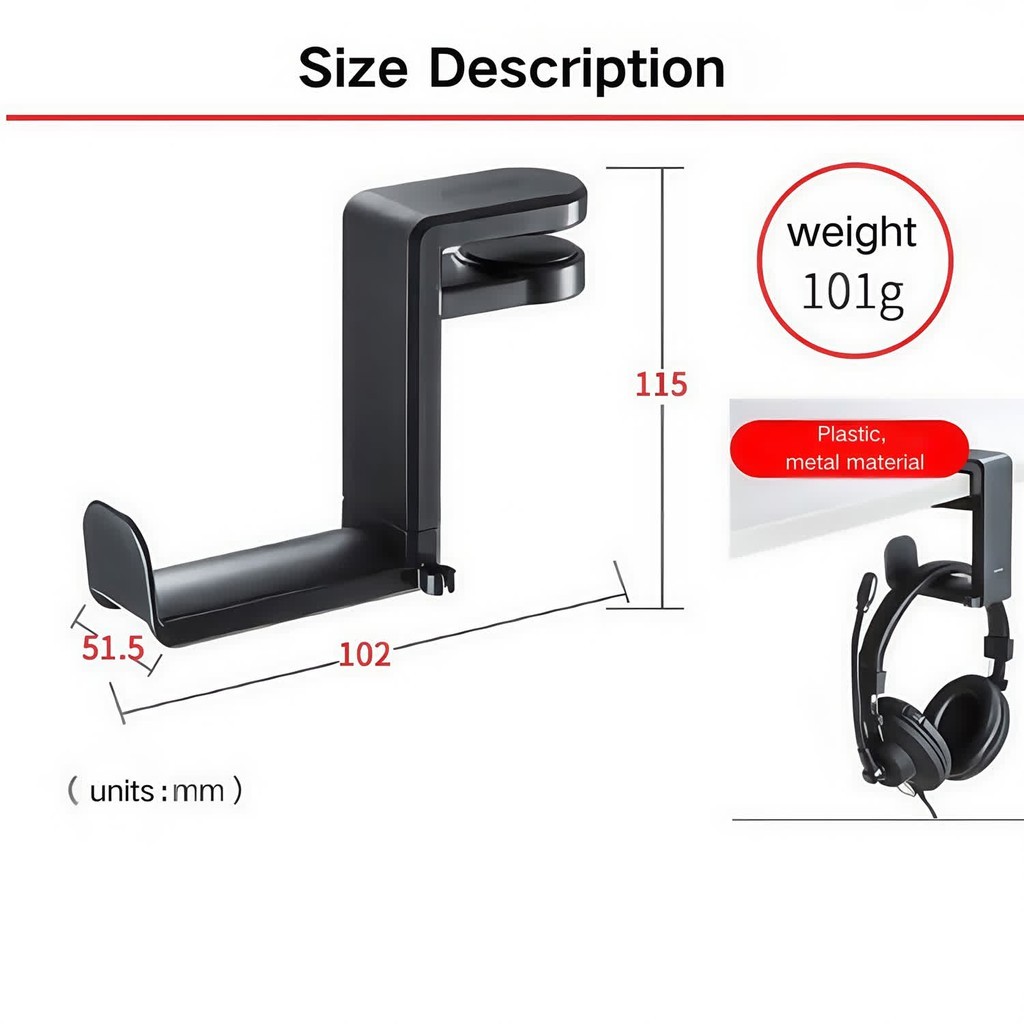 360 Degree Rotating Clamp Headphone Stand Compact Headphone Holder with ...