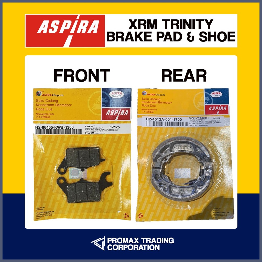[HONDA XRM TRINITY] ASPIRA (Astra Otoparts) Brake Pad Shoe Front & Rear ...