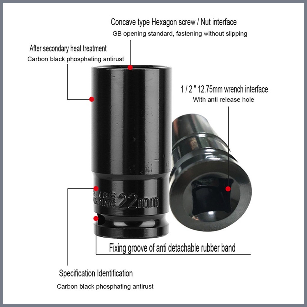 ๑ 10PCS 8-24mm Impact Socket Set,CR-V Steel 1/2 Drive Deep Impact ...