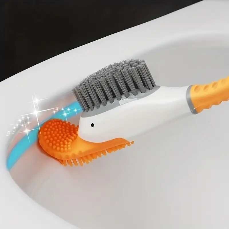 Duck Shape With Holder, Silicone And Hard Bristles Toilet Brushes ...