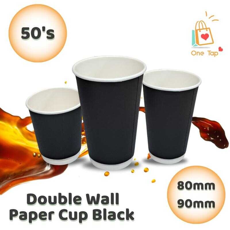 [50'S] Double Wall Black Paper Cups 80Mm/ 90Mm 8Oz/12Oz/16Oz Without ...