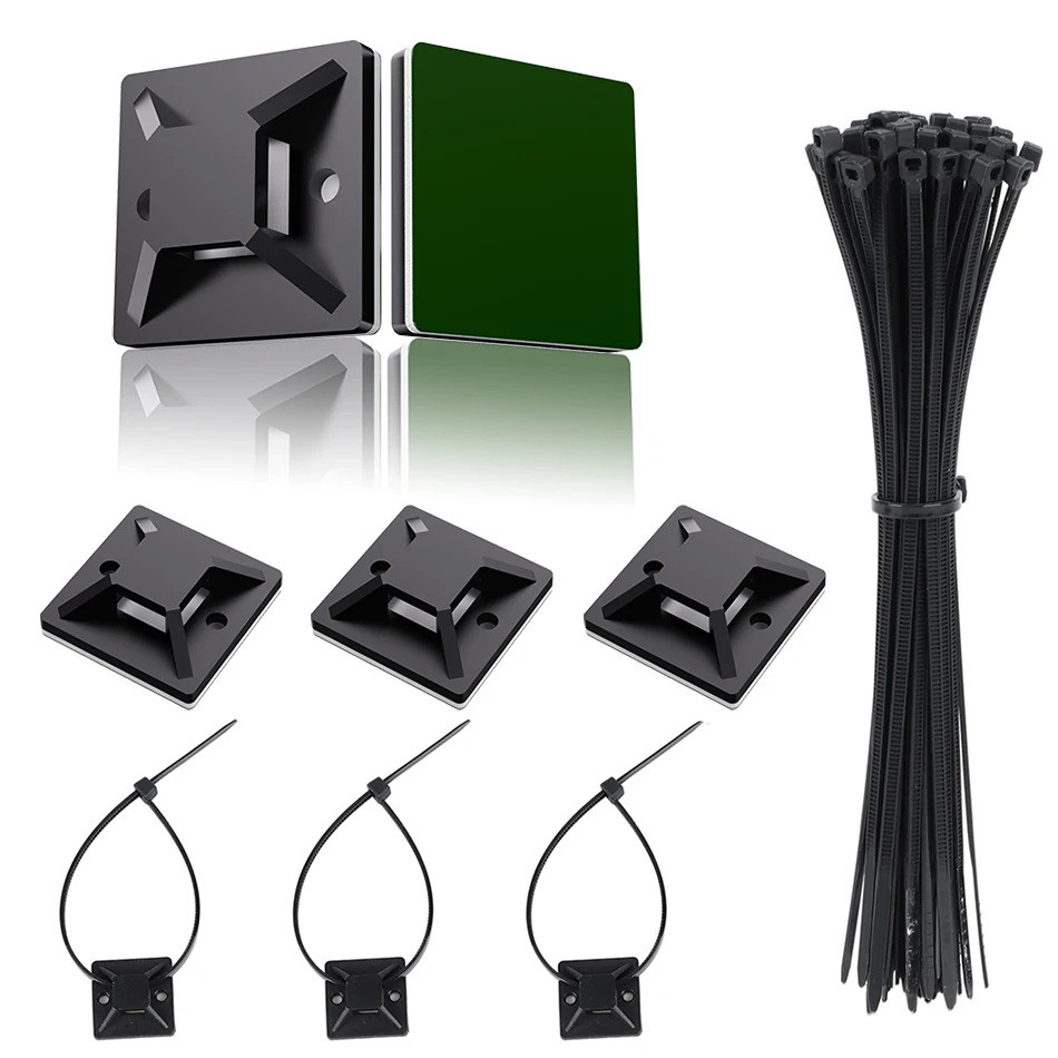 100pcs Zip Tie Mounts Self-Adhesive Backing Cable Organizer Management ...