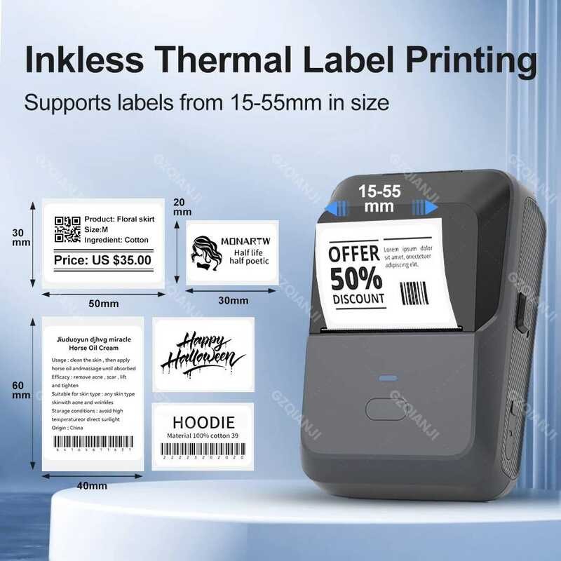 Thermal Label Printer Portable Handheld Labels Maker Bluetooth Barcode QR Code Sticker Paper ...