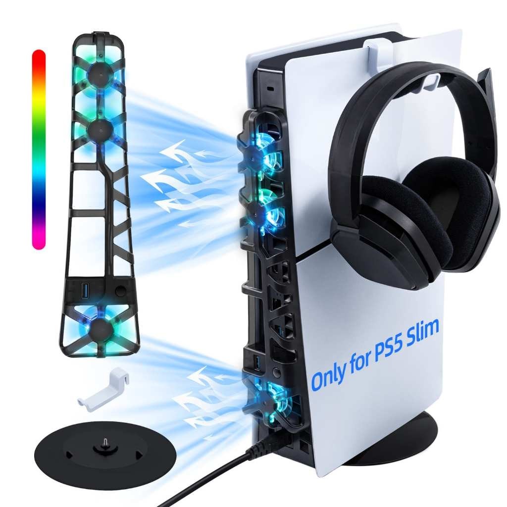 DOBE 3 In 1 RGB Cooling Fan with Console Stand and Headset Hanger Kit ...