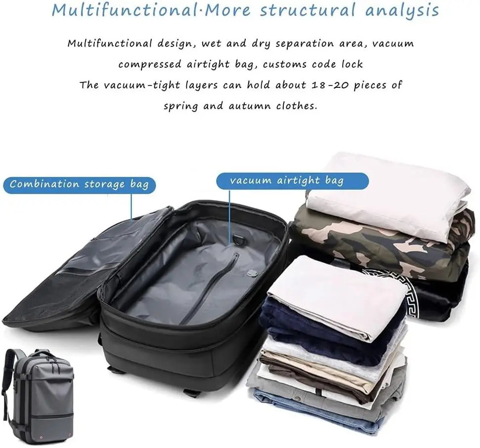 Airback Vacuum Compression Backpack with Vacuum Pump Expandable Travel ...