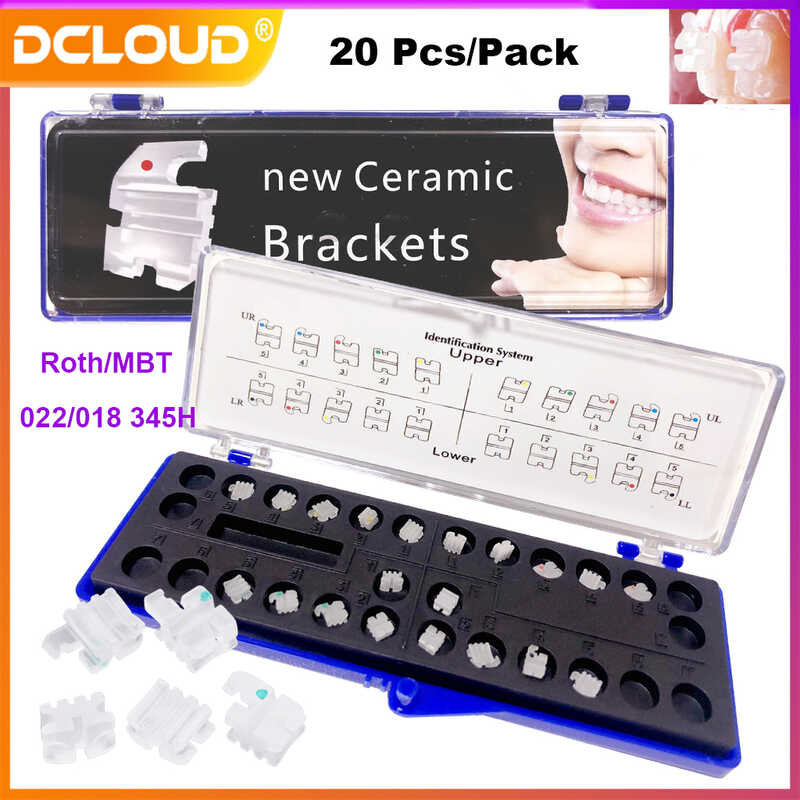 20Pcs/Kit Dental Orthodontic Ceramic Brackets MINI Monoblock Type Mbt/Roth 022/018 345Hooks ...