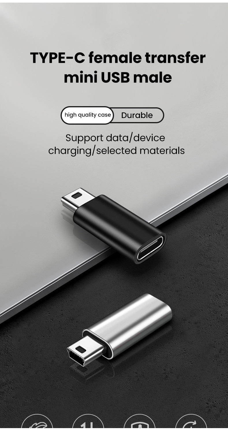 Mini USB To Type C Adapter 5 Pin Male Mini USB To Female USB Type C ...
