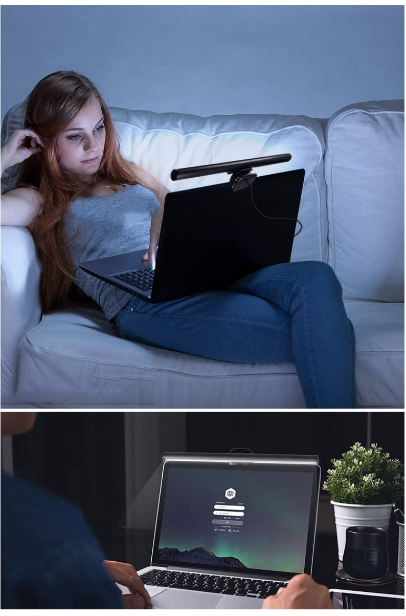 Universal Clip-On Computer Screen Light USB Rechargeable with 3 Multi ...