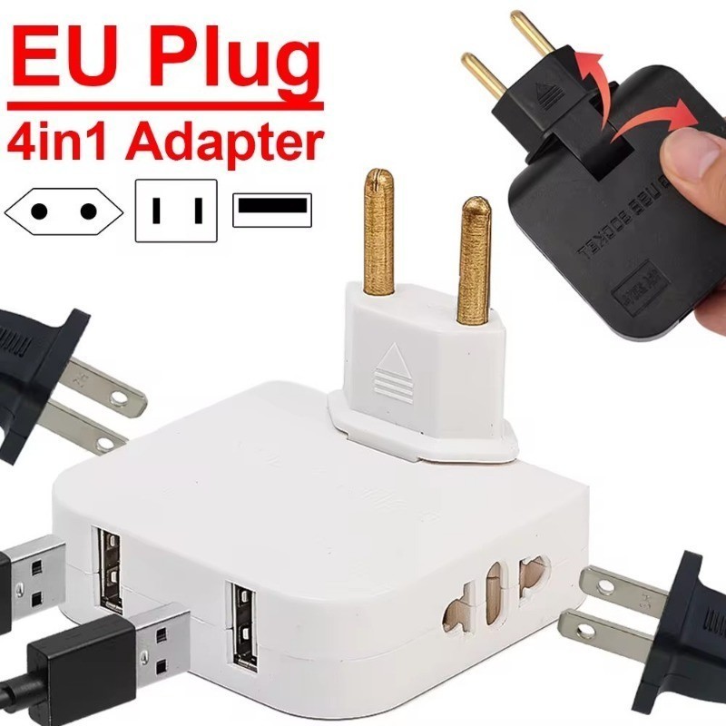 EU Plug - AC Outlets - 180 Degree Rotatable EU Plug - 4 in 1 USB To EU ...