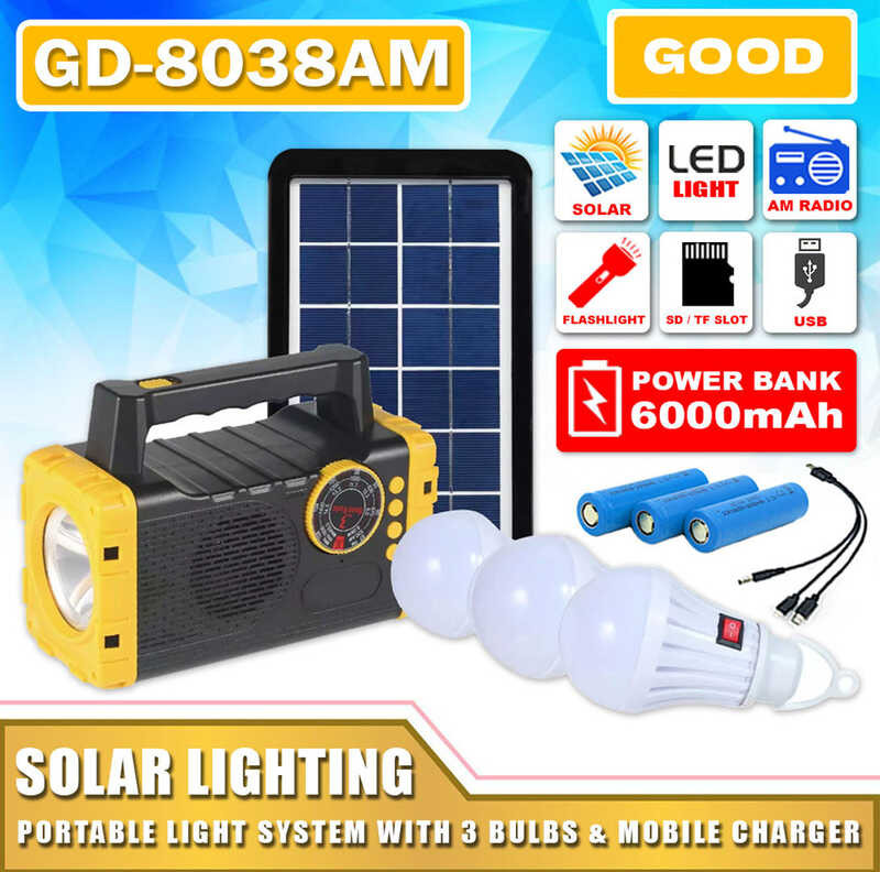 GD-8038AM BLUETOOTH Plus Lighting System Kit ( Rechargeable Solar Light ...