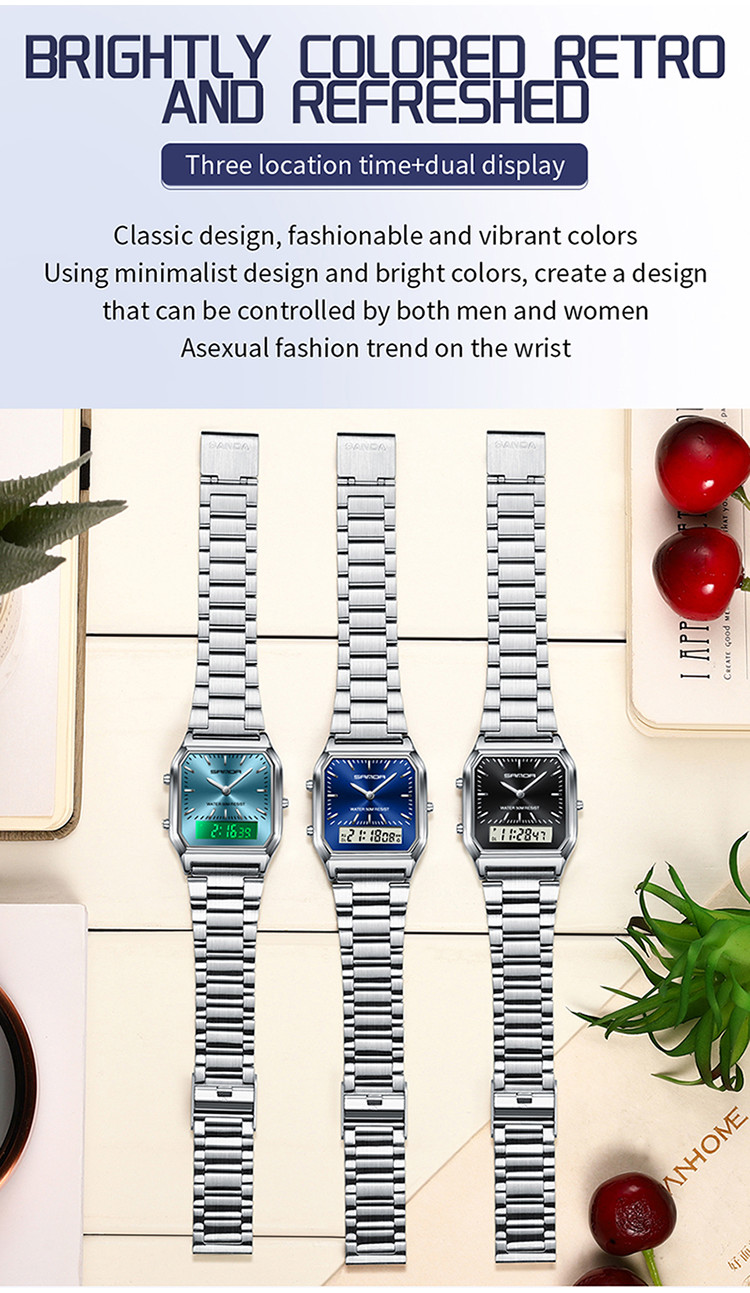 SANDA Waterproof Men's and Women's Fashion Quartz Watch Stainless Steel ...