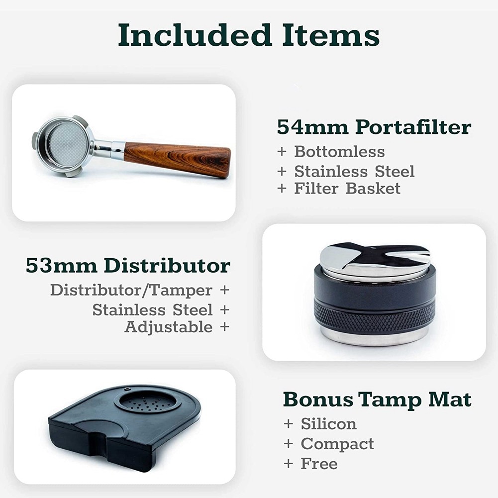 54Mm Bottomless Portafilter 53Mm Coffee Distributor & Tamper + Tamp Mat ...