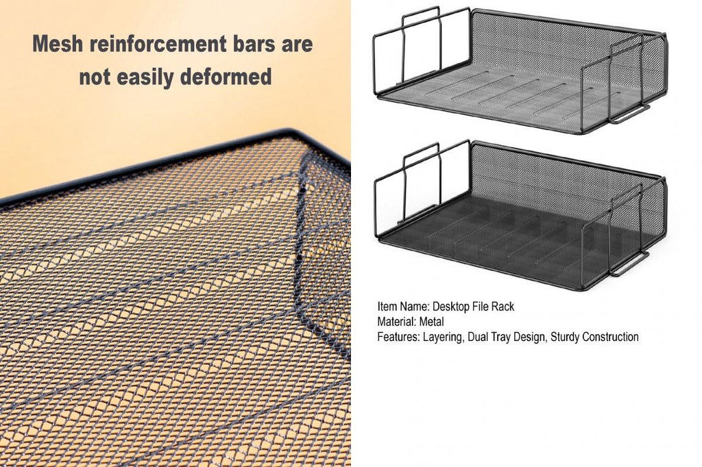 Mesh Metal File Rack Document Storage Rack Mesh Metal 2-tray Desktop ...