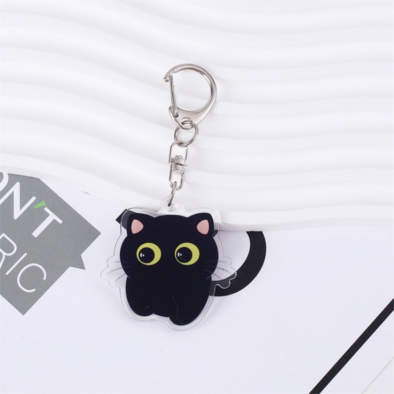 Cartoon Cat Acrylic Keychain Cute Black Cat Pendant Backpack Hanging ...