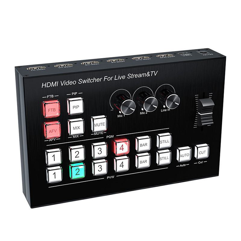 4 Way HDMI Live Stream Switcher 4 in 2 out with Audio Mixer Real Time ...