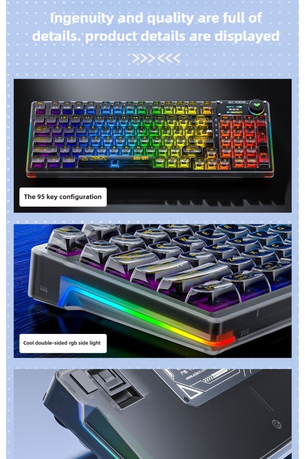 AULA F98 Pro Wireless Mechanical Keyboard with TFT Display Knob Numpad RGB Hot-Swappable Gasket ...