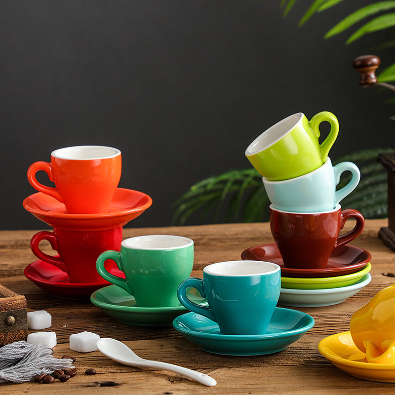 80mL Glossy Ceramic Coffee Espresso Shot Cup and Saucer Set | Shopee ...