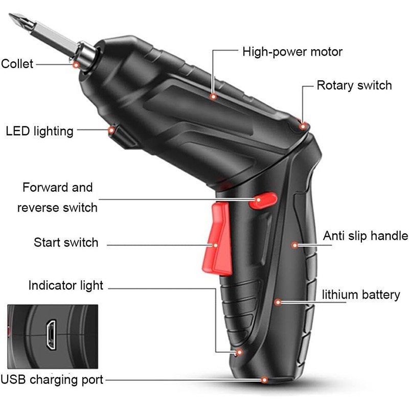 Cordless Screwdriver 48PCS Set DIY Electric Barena Drill Set ...