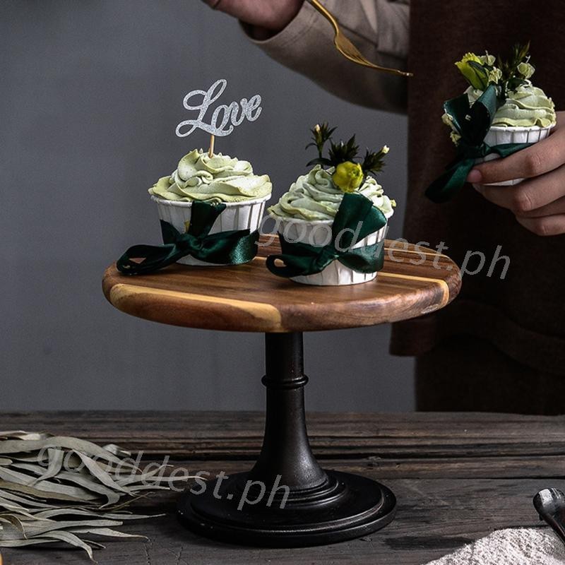 good* Tall Solid Wood Cake Pan Round Pedestal Dessert Table Tray Stand ...