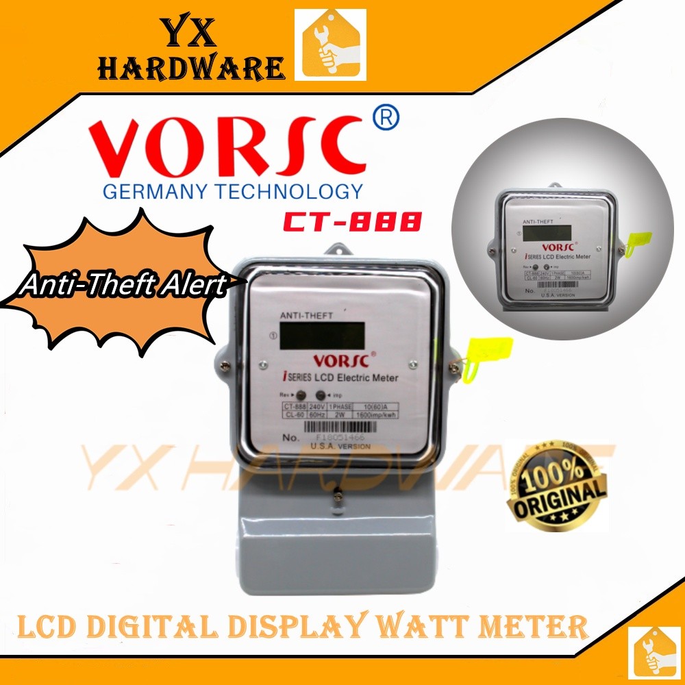 VORSC Electric Sub-Meter LCD Digital Display Watt Meter CT-888 60Amp ...
