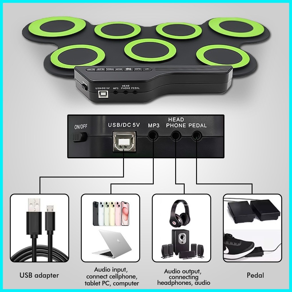RIXTON Portable Electric Drum Pad Digital Drum Silicone With Drumsticks ...