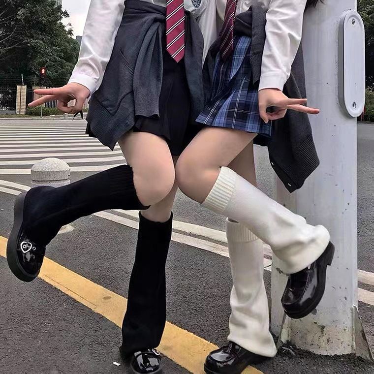 Sweet Y2k Solid Color Stretchy Leg Warmers Knitted Boots Cover Jk Uniform Socks Spring Lolita ...