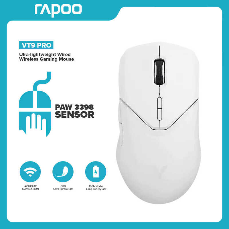 Rapoo VT9PRO Wireless Gaming Esports Grade 68g Ultra-Light 26000DPI 8 Buttons Optical PAW3398 ...