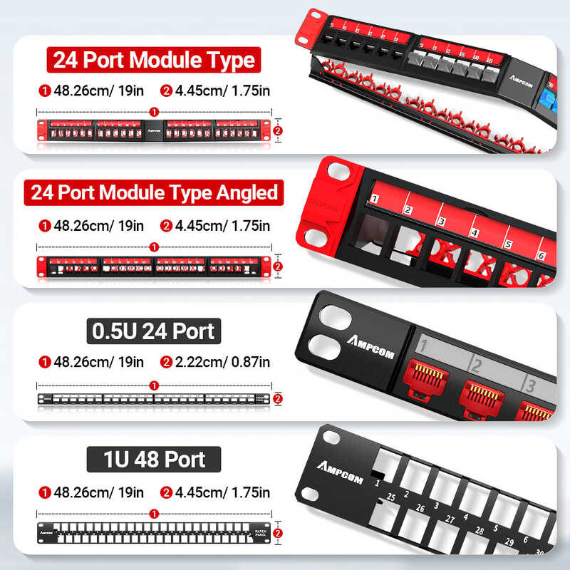 % 24-Port AMPCOM 1U/0.5U Rack-Mounted Patch Panel Na May Detachable ...