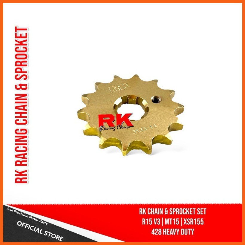 RK CHAIN & SPROCKET SET R15 V3/ MT15/ XSR155 #428 LIGHTENING HOLE GOLD ...