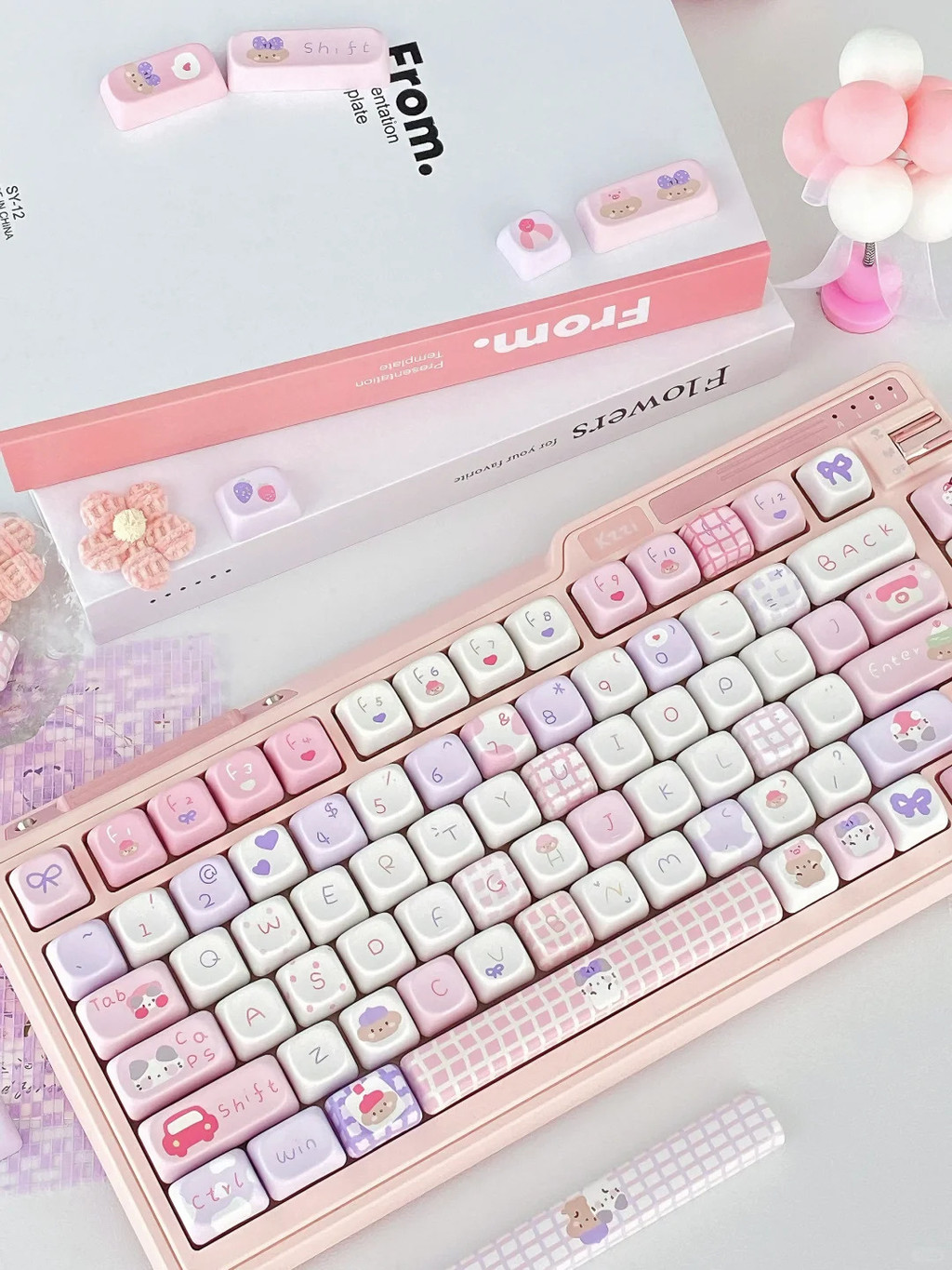 Cat&Dog Diary Pink Keycap MOA Profile 130 Keys High PBT Five-sided Dye ...