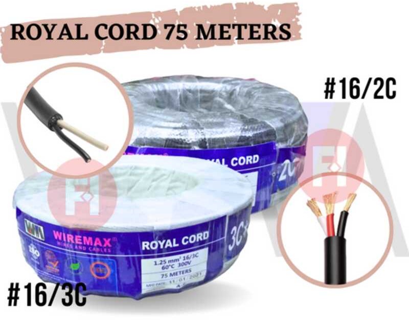 WIREMAX Electrical Royal Cord #16/2C At #16/3C (1.25Mm²) 75 Meters 100% ...