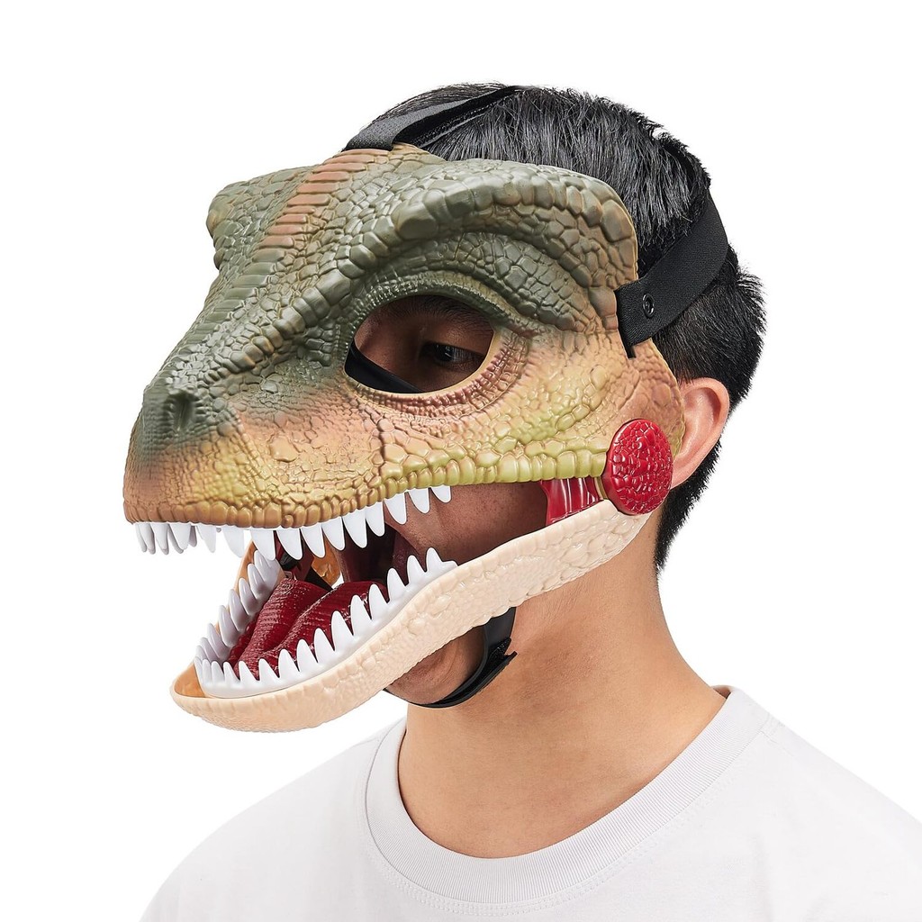 § Funny Dino Moving Jaw Halloween Mask Dinosaur Head Face Cover Movable ...